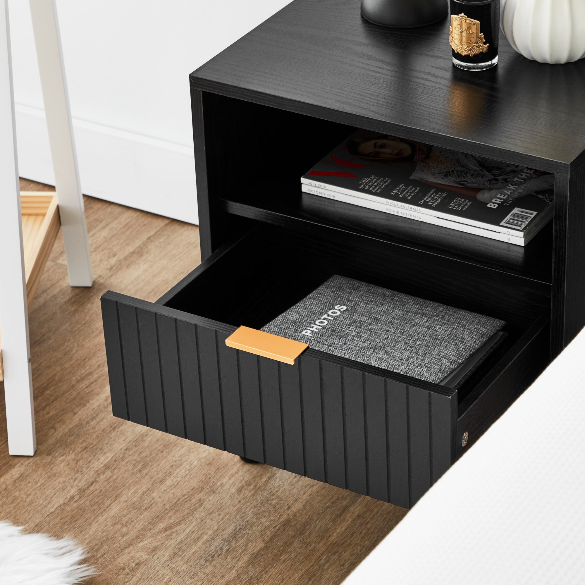 Apia 45cm Bedside Table Black