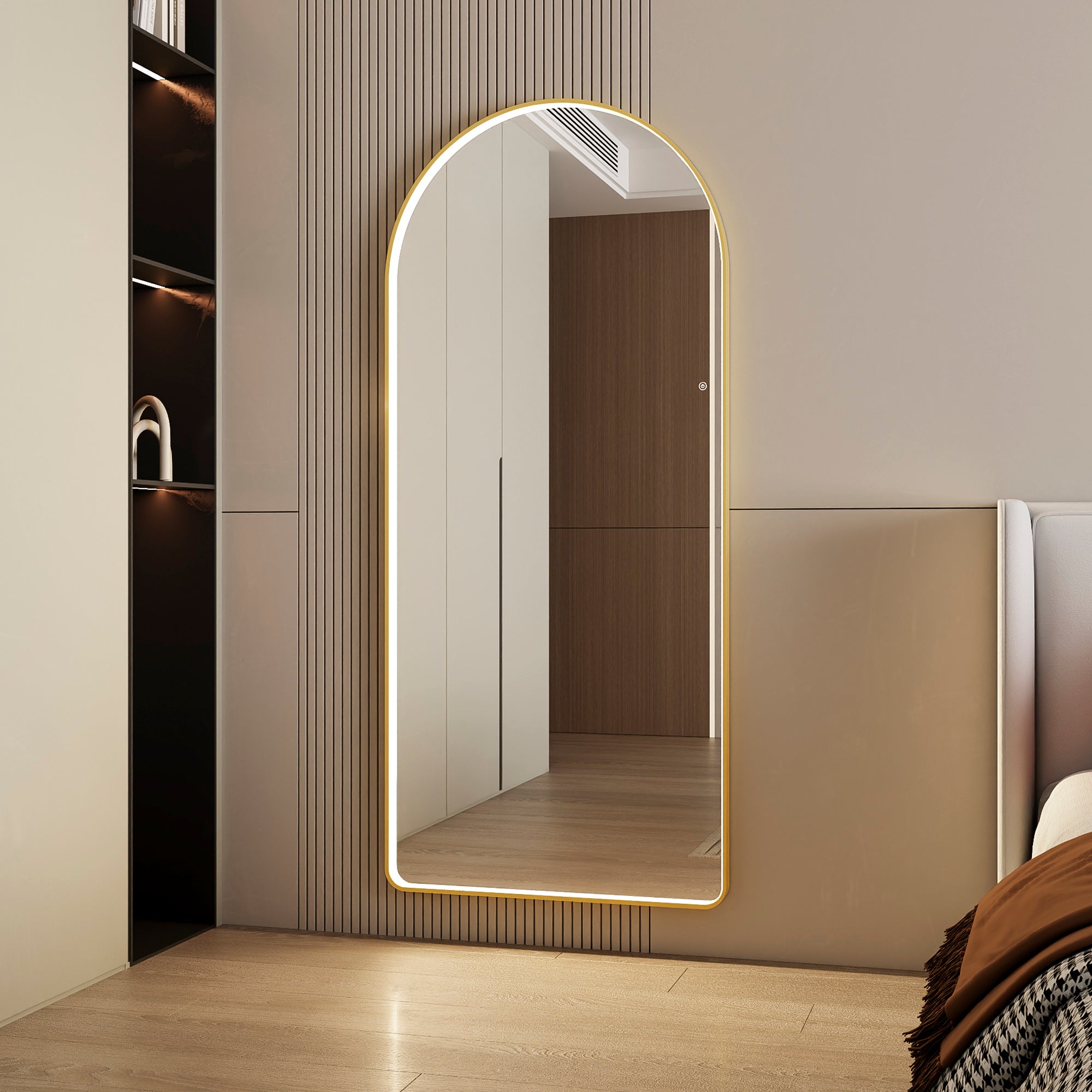 Luna 180cm Arch Front Illuminated Mirror Gold
