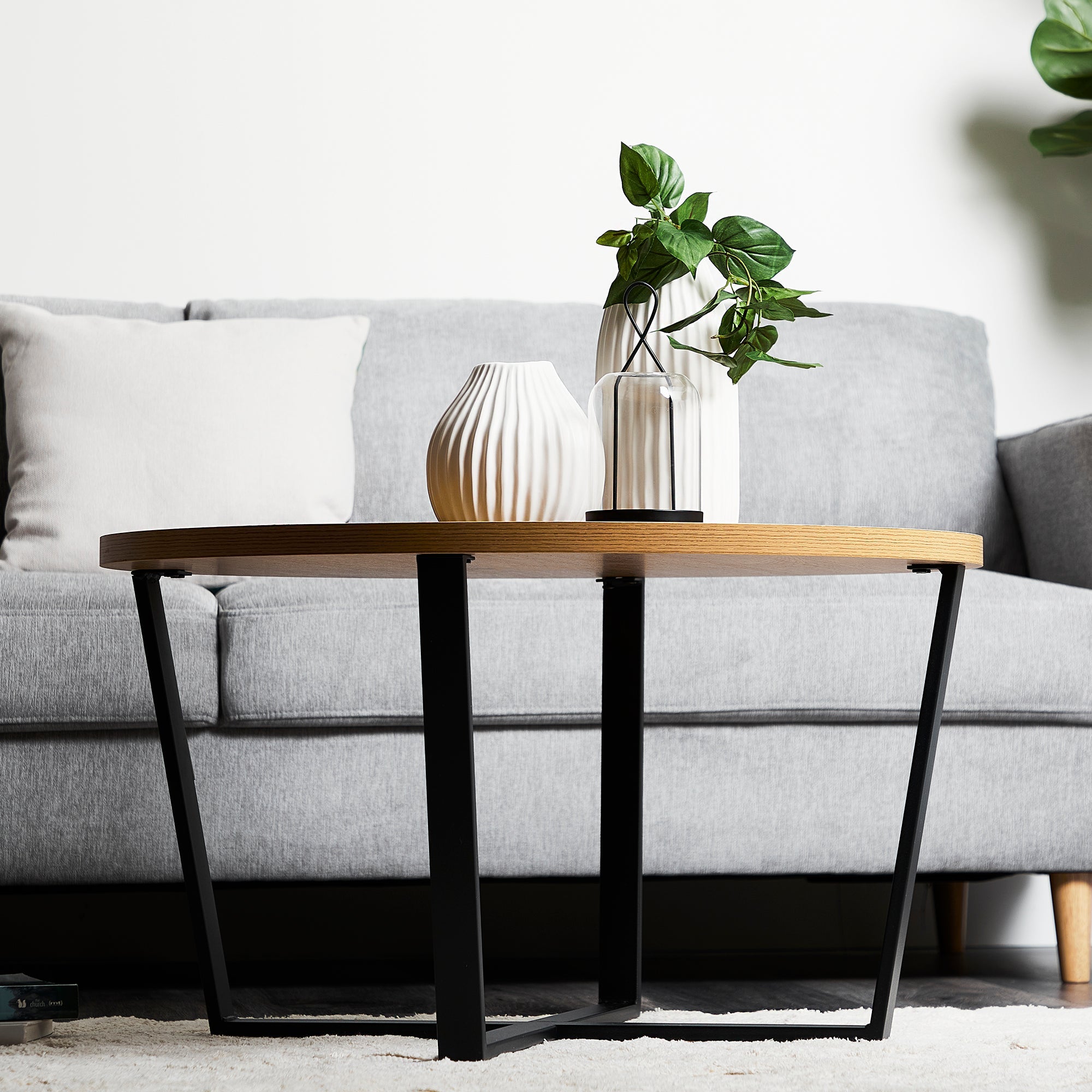 Modern Arizona Coffee Table - Black Metal Legs - Oak Melamine Top ...