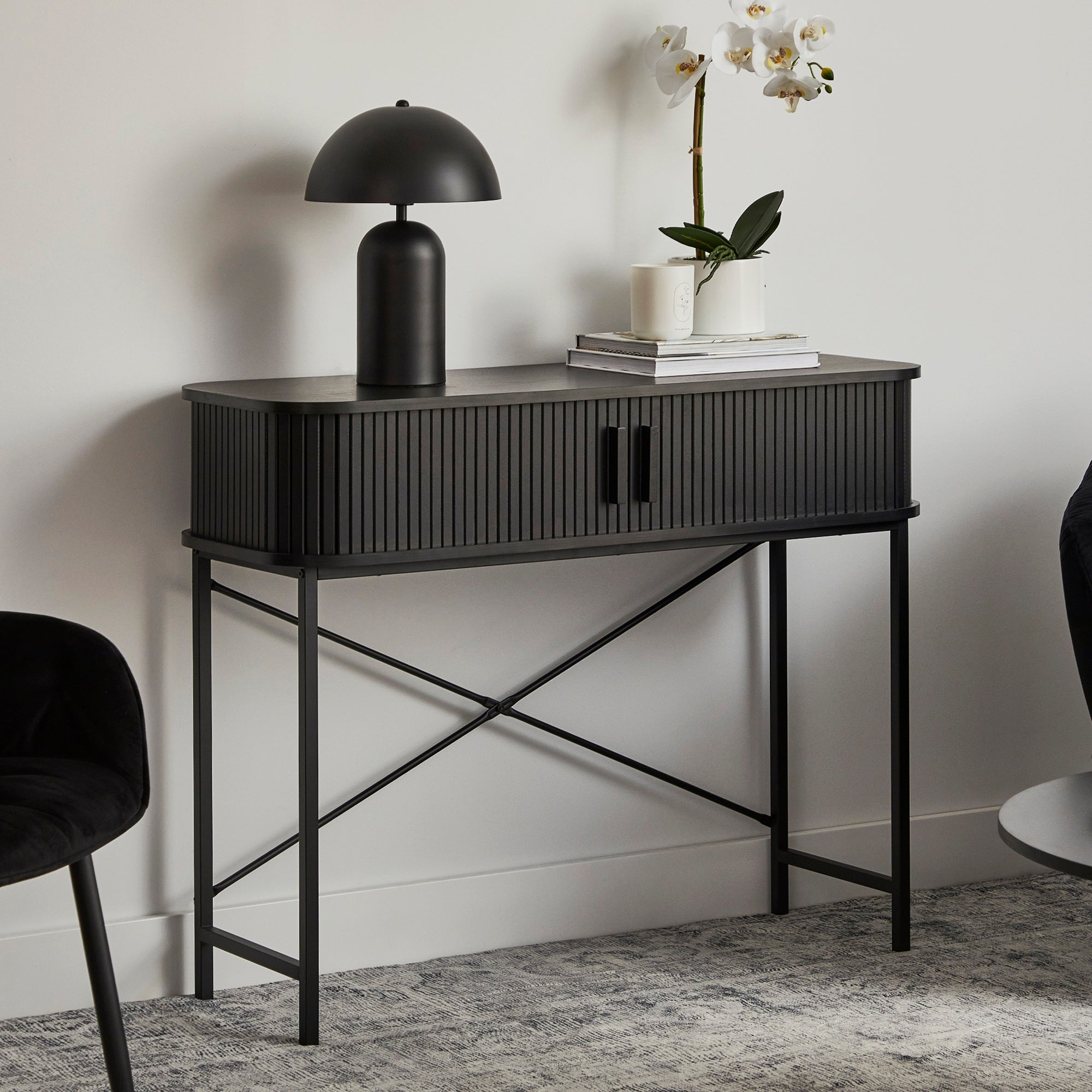 Haven Sliding Door Console Table Black (100cm)