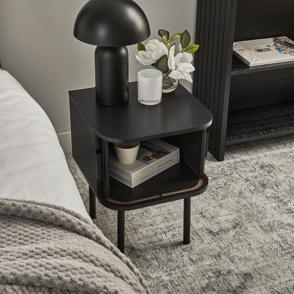 Haven Sliding Door Bedside Table Black (Set of 2)