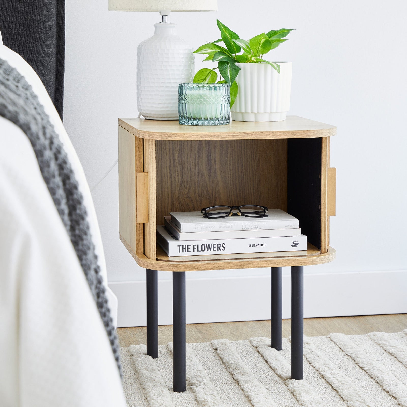 Haven Sliding Door Bedside Table Natural