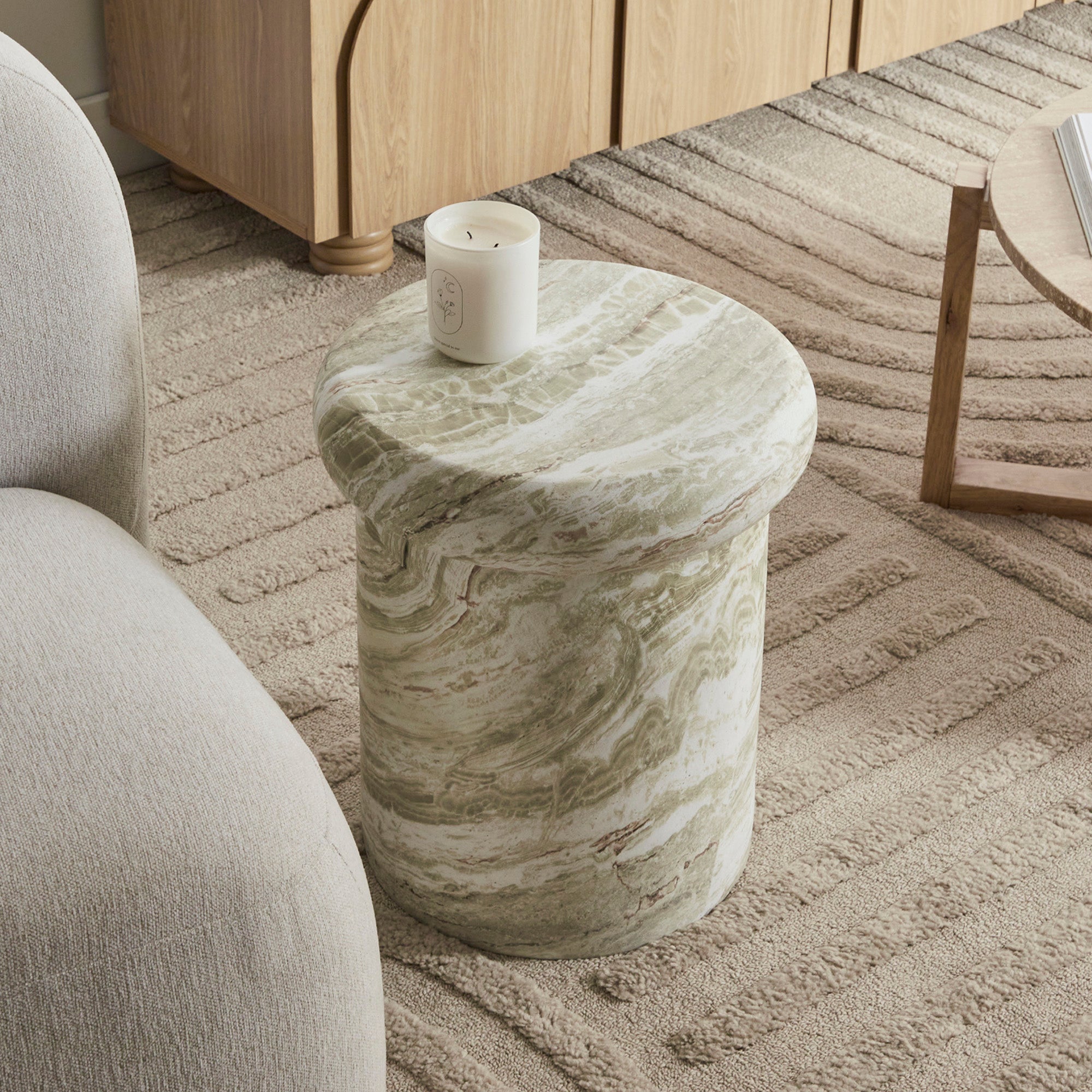 Luna MgO Stool Green Marble Look