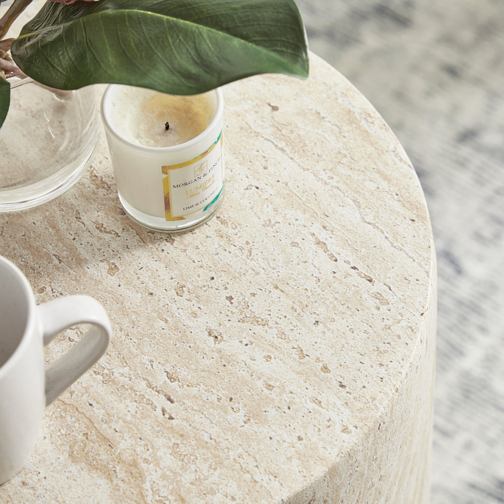 Astrid Side Table Travertine Look